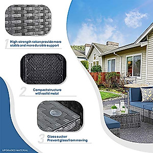 Walsunny Outdoor 7 Piece Patio Furniture Set, Outdoor Sectional Sofa Couch Patio Conversation Furniture Sets Silver Gray Rattan Wicker (Aegean Blue)