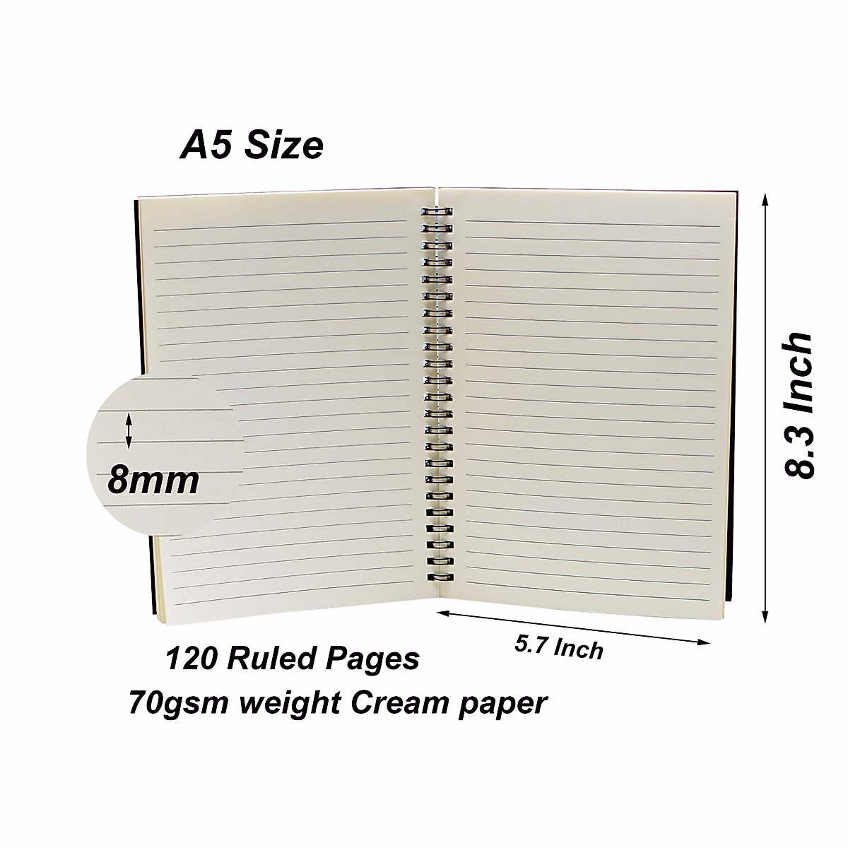 Spiral Notebook, 6 Pcs A5 Craft Softcover 8mm Ruled 6 Color 60 Sheets -120 Pages Journals for Study and Notes(6 color)