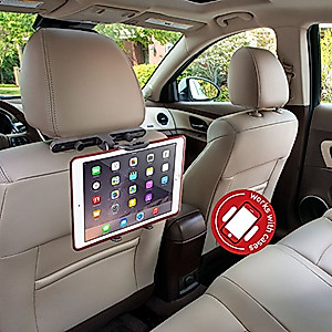 Macally Car Headrest Tablet Holder, Adjustable iPad Car Mount for Kids in Backseat, Compatible with Devices Such as iPad Pro Air Mini, Galaxy Tabs, And 7" to 10" Tablets and Cell Phones - Black