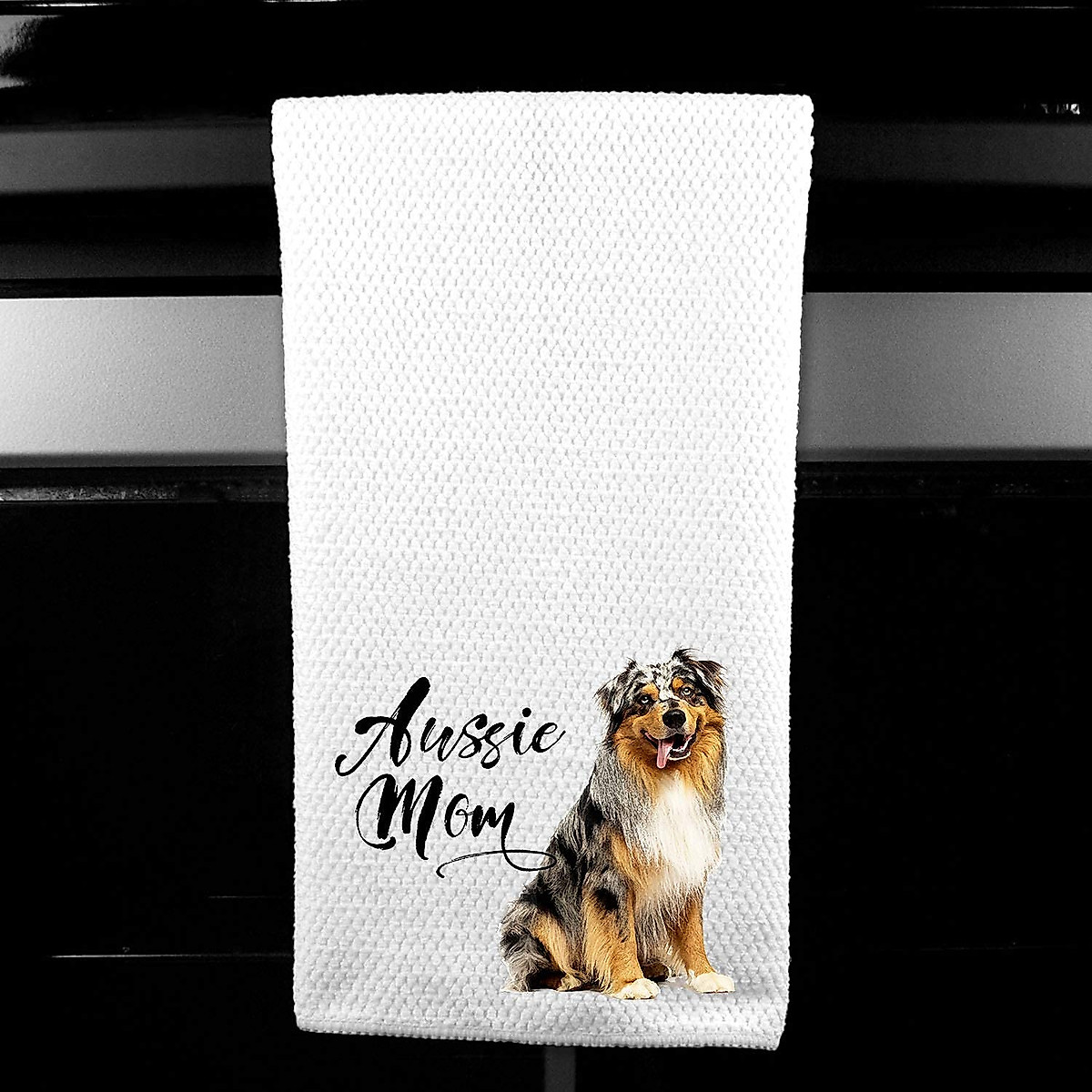 Aussie Mom, Australian Shepherd Microfiber Kitchen Tea Bar Hand Towel Gift for Dog Lover