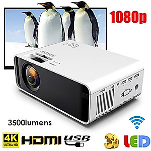 4K WiFi Projector, Full HD 1080P Bluetooth Projector for Outdoor Movies, 3500 Lux 3D LCD Home Theater with 30000 Hrs LED Lamp Life Support VGA/AV/HDMI/USB/TF Card, 150" Projector Display(White)
