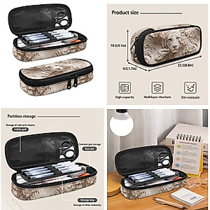 Semiouray White Tiger Floral Print Knapsack 3 Piece Backpack for Girls-Boys Retro Art Paper Sculpture Tiger Middle-School Elementary Bookbags with Lunch Kits & Pencil Bag