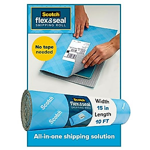 Scotch Flex and Seal Shipping Roll, 10 ft x 15 in, Just Ship It, No Boxes, No Tape, Easy Packaging Alternative to Poly Mailers, Shipping Bags, Bubble Mailers, Padded Envelopes, Boxes (FS-1510)