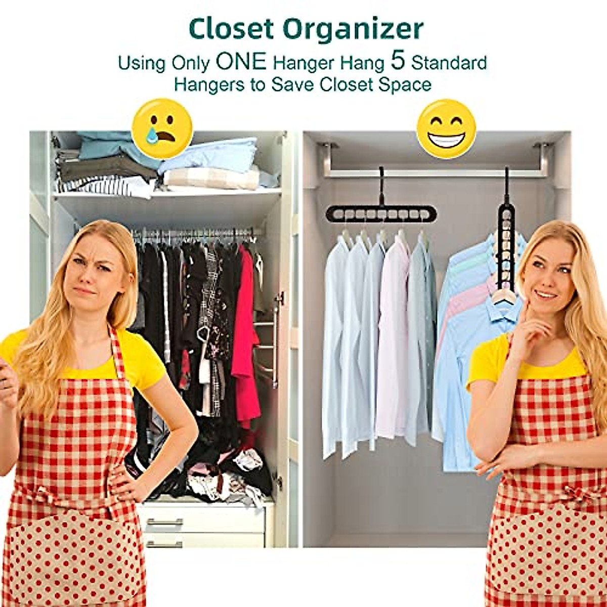 ZEDODIER Magic Hangers, Space Saving Hangers 10 Pack Sturdy Plastic 9-in-1 Hanger Closet Organizer(Black)