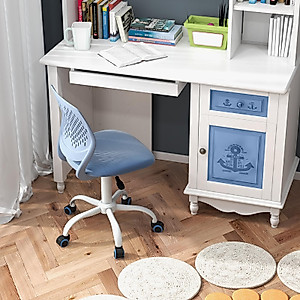 DORTALA Desk Chair for Teen, Kids Armless Swivel Small Cute Low-Back Mesh Office Chair Comfy with Adjustable Height, Lumbar Support, Ergonomic Computer Study Chair in Home Bedroom School, Blue