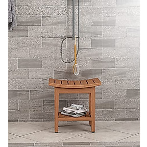 AquaTeak Patented 18" Maluku Teak Shower Bench with Shelf