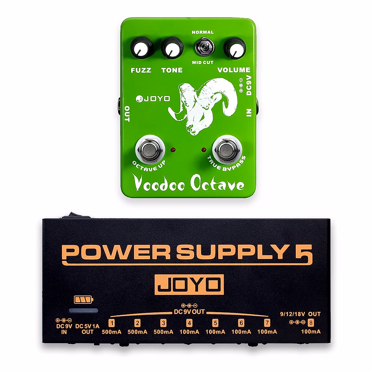 JOYO JF-12 Voodoo Octave Germanium 60's Fuzz Pedal Bundle with JP-05 Pedal Power Supply Built-in Rechargeable Battery