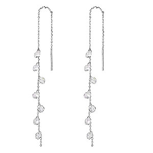 SLUYNZ 925 Sterling Silver Sparkling CZ Droplet Dangle Earrings for Women Teen Girls Elegant Long Dangling Earrings Threader Tassel (A-Silver)