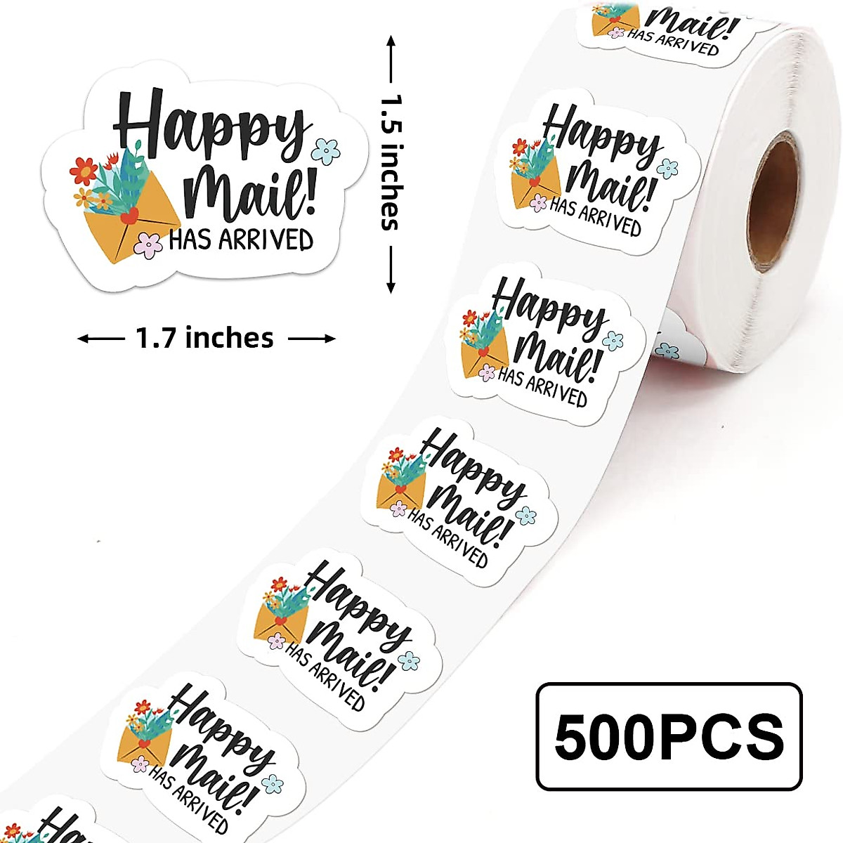 Happy Mail Has Arrived Cute Small Shop Happy Mail Stickers, Online Retailers Small Business Small Shop Thank You Stickers Gift Bags Packages Envelopes Labels, 500 Labels Per Roll