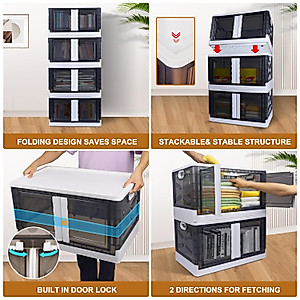 HoneySky Storage Bins with Lids - 78 Quart Collapsible Storage Bins, Closet Organizers and Storage, 4 Pack Plastic Storage Bins with Lids, Stackable Storage Bins for Wardrobe, Dorm Room Essentials