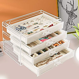 Weiai Acrylic Jewelry Organizer, Clear Jewelry Box with 4 Drawers, Velvet Display Case Storage for Women, Girls (Beige)