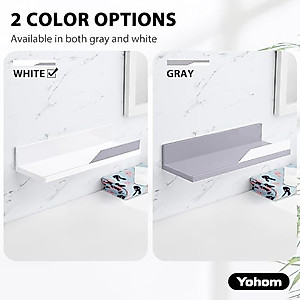 YOHOM Adhesive White Floating Shelves Bathroom Wall Organizer Shower Caddy No Drilling Display Ledge Shelf Rack for Home Decor 2PCS