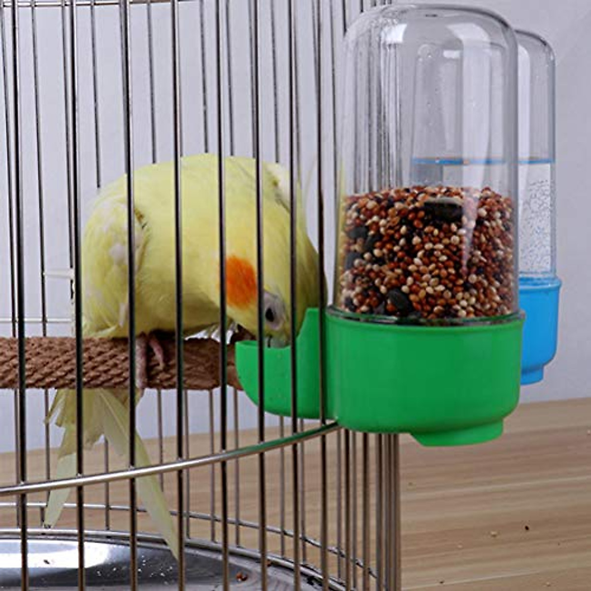 Balacoo 6pcs Automatic Bird Waterer Food Feeder Bird Water Bottle Drinker Food Container Dispenser Hanging Birds Cage for Parrots Budgie (Red Blue Green)