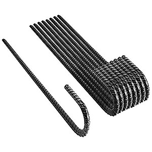 NHZ 16” Ground Rebar Stakes (8pcs) Heavy Duty J Hook Ground Anchors, Curved Steel Plant Support Garden Stake with Chisel Point end, Hammer Through Hard Soil for Camping Tent - Black Powder Coated