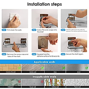 Shower Caddy Shelf, Adhesive Black Bathroom Shower Organizer,No Drilling Wall Mounted Shower Rack,Rustproof Bath Storage Basket for Bathroom,Toilet,Kitchen - 2 Pack