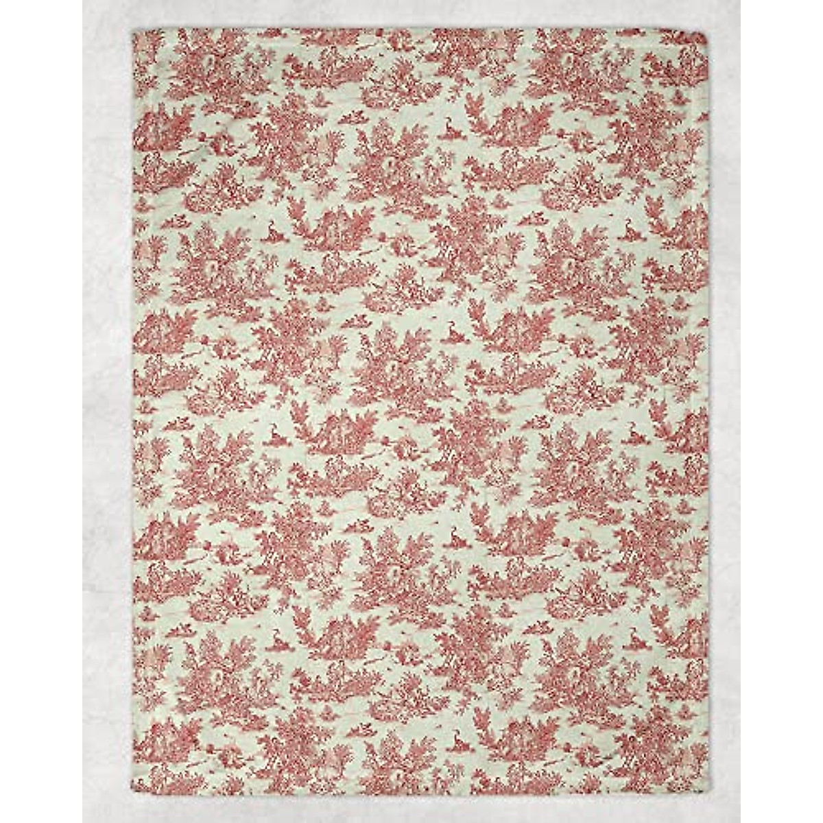 Red Toile Throw Blanket,Fleece Blanket with The 1800's Toile Print, Mid-Century décor (L 150X130 CM / 60X50)