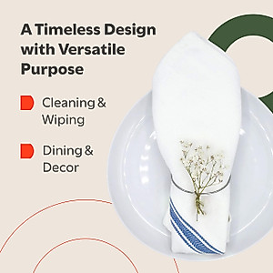 Zeppoli Classic Kitchen Towels - 15 Pack - 14" x 25" - 100% Natural Cotton Kitchen Dish Towels - Reusable Cleaning Cloths - Blue Tea Towels - Super Absorbent - Machine Washable Hand Towels