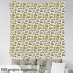Excavator Fabric by The Yard, Cartoon Truck Upholstery Fabric, Construction Vehicle Decorative Fabric, Tractor Cement Mixer Indoor Outdoor Fabric, Kids DIY Waterproof Fabric, Yellow Blue, 3 Yards