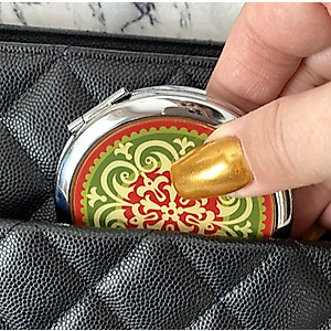 Azi 2 Classic Celtic Style Travel Pocket & Purse Mirror. 1 Round and 1 Square Double Sided Christmas Red & Green Irish Design Pattern Floral & Swirl