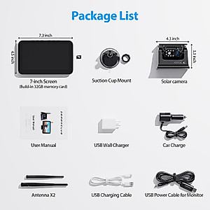 Magnetic Solar Wireless Backup Camera 1080P 7" DVR Monitor, Rechargeable RV Camera Wireless System for Hitch Towing Travel RV Camper 5th Wheel, Built-in 9600mAh Battery & Solar Panel -ZEROXCLUB BD701