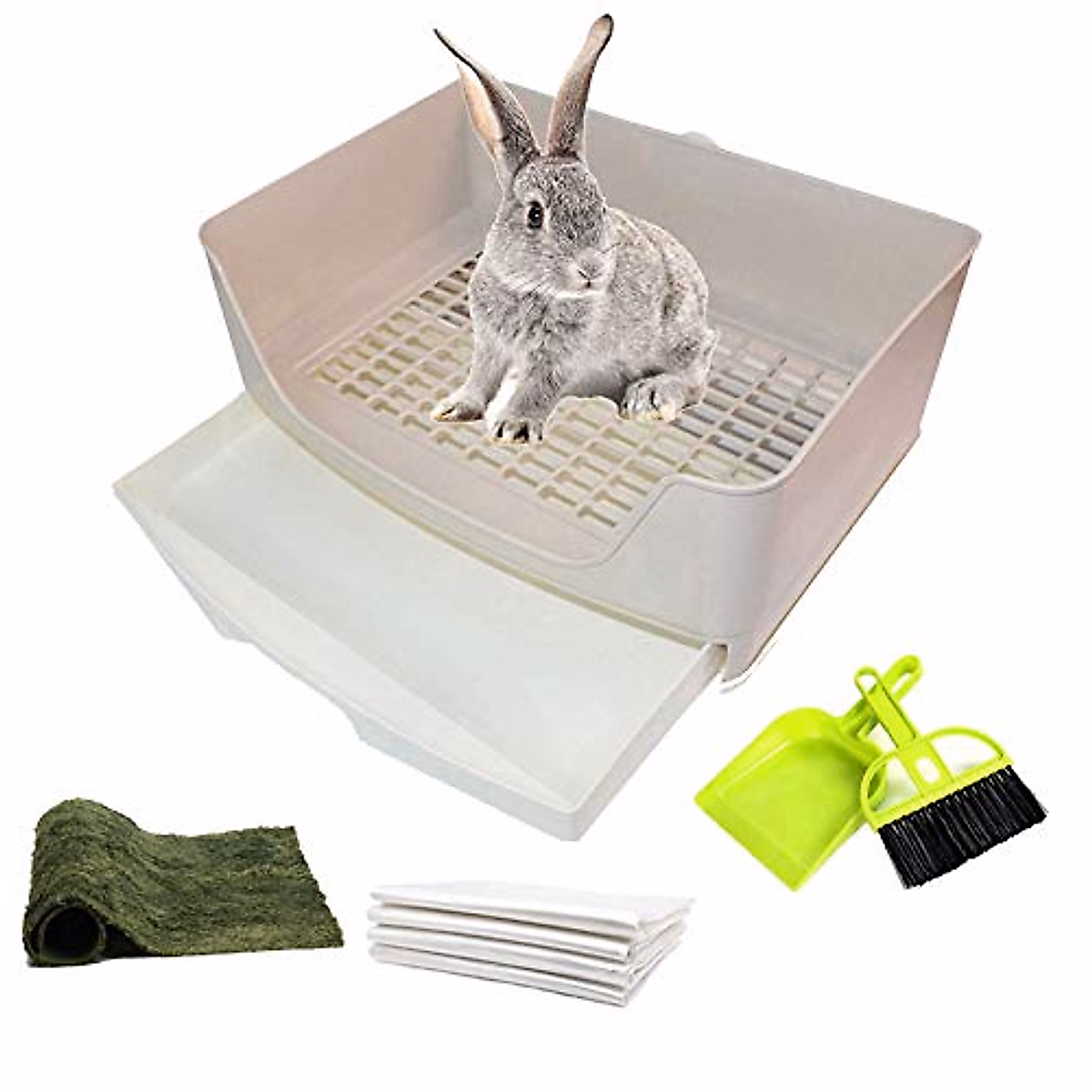 PINVNBY Large Rabbit Litter Box Corner Toilet Box Bigger Pan Pet Potty Trainer with Drawer for Adult Bunny Guinea Pig Chinchilla Ferret Galesaur Hedgehog Small Animals(Brown)