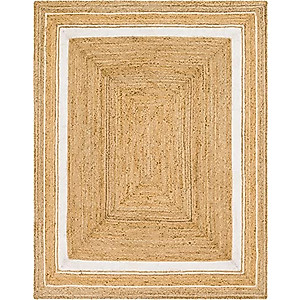 Unique Loom Braided Jute Collection Classic Quality Made Hand Woven with Coastal Design Area Rug, 8 ft x 10 ft, Natural/Ivory