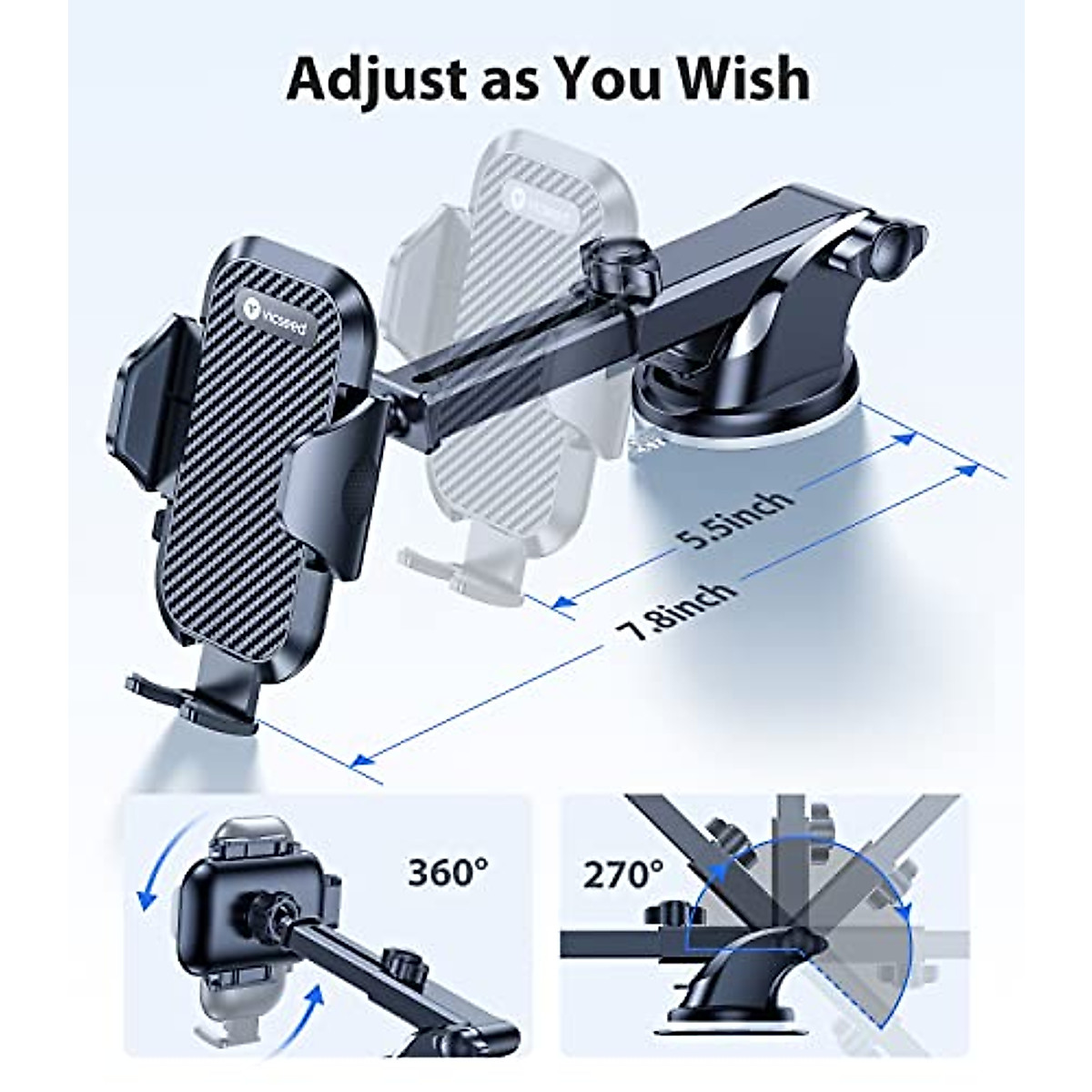 VICSEED Universal Phone Mount for Car [Solid & Durable] Car Phone Holder Mount Dashboard Windshield Air Vent Long Arm Strong Suction Cell Phone Holder Car for iPhone 14 13 12 Pro Max All Mobile