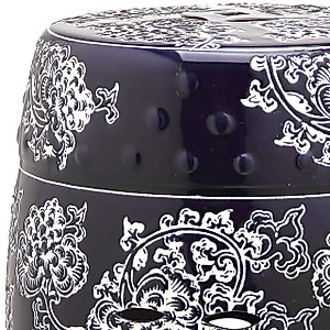Safavieh Midnight Flower Ceramic Decorative Garden Stool, Navy and White