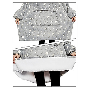 Lzzidou Oversized Blanket Hoodie for Women, Two Layers Cozy Flannel Sherpa Wearable Blanket Sweatshirt Adult