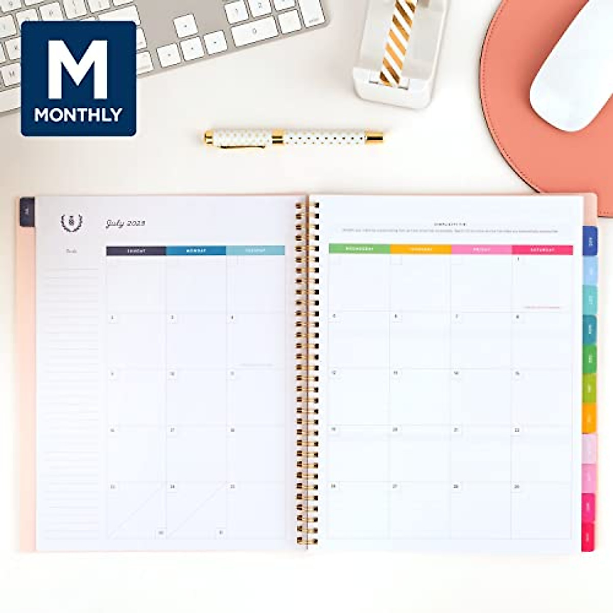 AT-A-GLANCE 2023-2024 Planner, Weekly & Monthly Academic, Simplified by Emily Ley, 8-1/2" x 11", Large, Leatherette, Blush (EL13-905A)