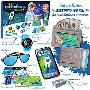 Realistic Toddler Pretend Play Toys I Toddler Toys for Girls & Boys Fake Money, Toddler Wallet Toy, Non Electronic Kids Play Phone & Smartwatch I Kids Pretend Play Birthday Gift for Age 2 & Up