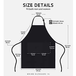 Syntus 2 Pack Adjustable Bib Apron Thicker Version Waterdrop Resistant with 2 Pockets Cooking Kitchen Aprons for Women Men Chef, White & Black