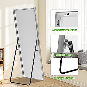 MAYEERTY Full Length Mirror 64"x21" Floor Mirror with Stand Large Mirror for Bedroom Standing Mirror Aluminum Alloy Thin Frame Wall Mirror Standing/Hanging Mirror, Silver (JJ00372ZZV-USAM027)