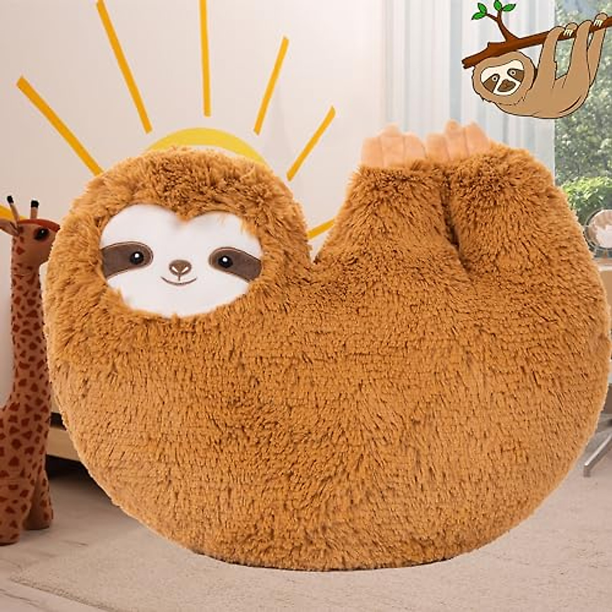 AmyToo Plush Sloth Pillow 16 inch Soft Sloth Plush Toy Stuffed Animal Squishy Neck Pillow Hugging Sloth Room Decoration Birthday Gifts for Toddlers