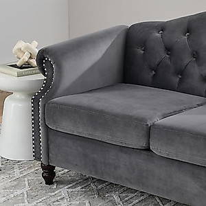 57" Chesterfield Sofa with 2 Pillows,2 Seater Sofa Tufted Couch with Rolled Arms and Nailhead for Living Room, Bedroom, Office, Apartment(Grey)