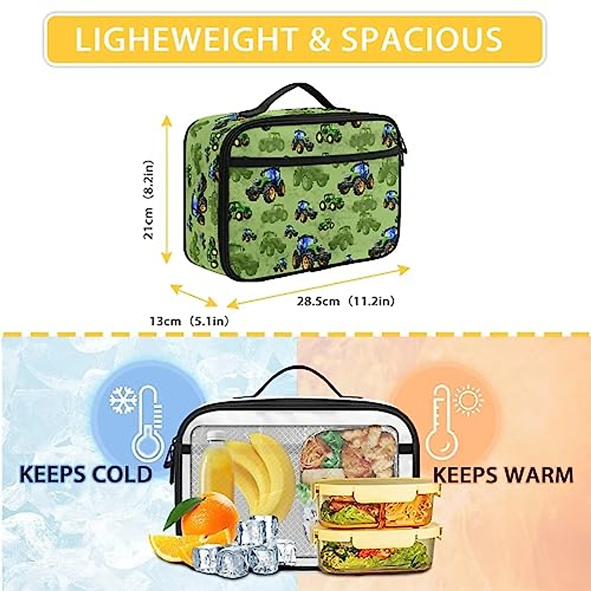 Drydeepin Cartoon Farm Tractor Kids Backpack with Lunch Box for Boys Lightweight School Bag Set 2 In 1 Backpack and Lunch Bag Middle School Primary School Student Bookbag Casual Daypack