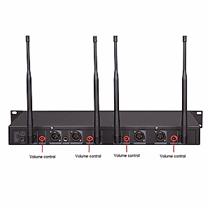 GTD Audio 4x800 Adjustable Channels UHF Diversity Wireless Cordless Microphone System with 4 Bodypacks, 4 Beige Headsets & 4 Lapels Mics, Range 450 ft, (8 Mics)