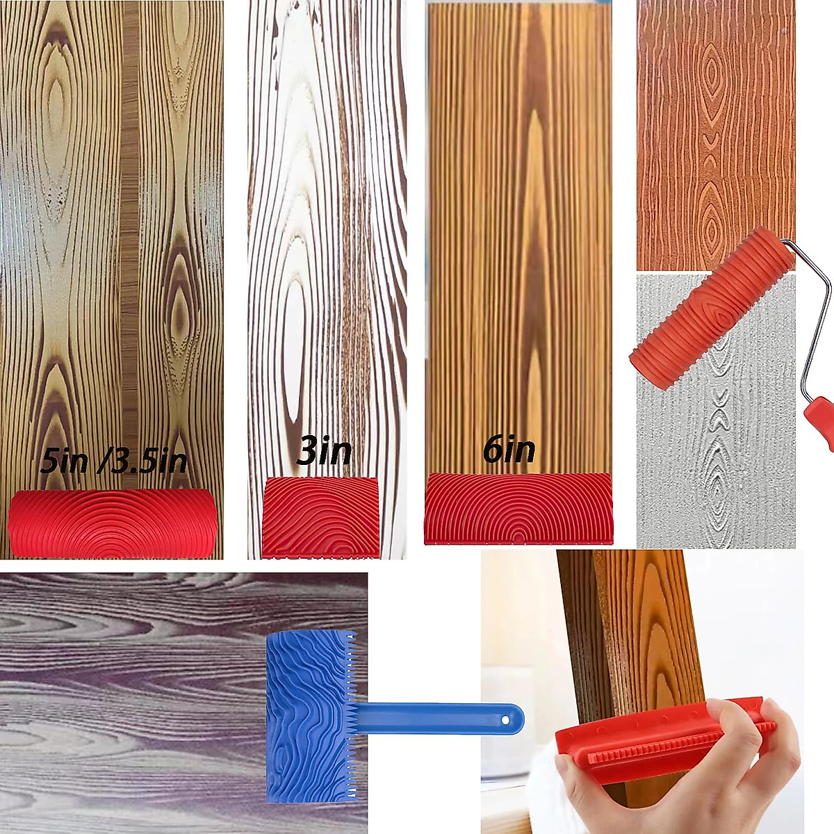 7Pcs Wood Grain Tool Set Wood Grain Painting Tool Wood Grain Roller Wood Texture Paint Tool DIY Rubber Wood Pattern Painting Roller for Wall Room Art Decoration