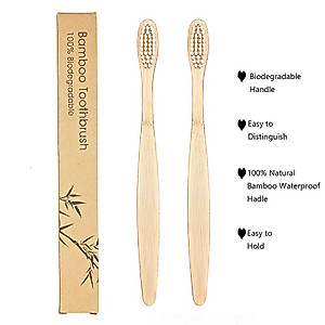 SEVENHEAD 2 PCS Bamboo Toothbrushes Soft Bristles Wooden Toothbrushes for Adult, Natural Biodegradable BPA Free Eco Friendly Toothbrushes White