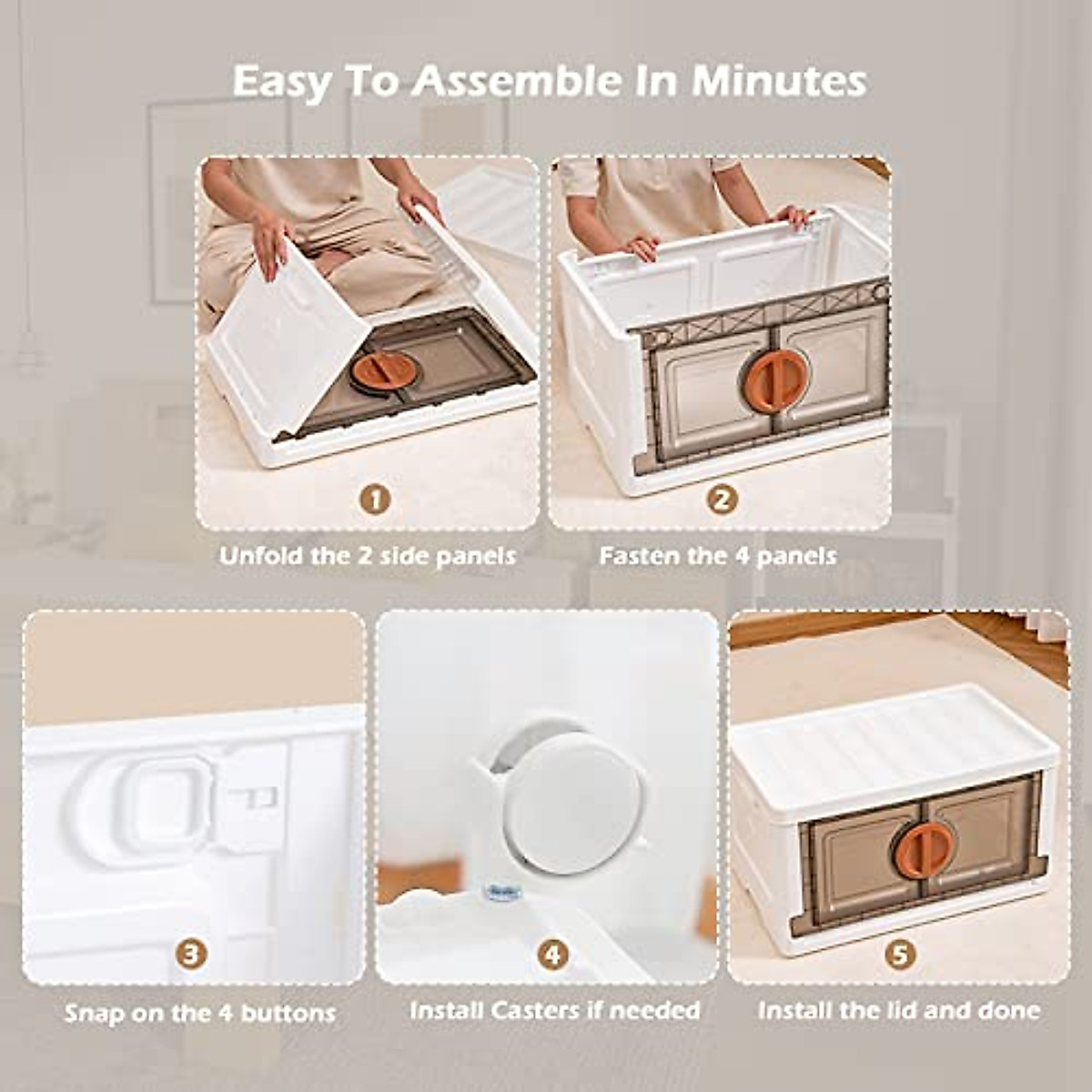 Webetop Large Collapsible Storage Bins with Lid - 19 Gal Folding Storage Box with Universal Wheels, Plastic Storage Bins for Household, Living Room, Dorm Stackable Storage Bins with Door