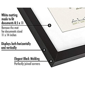 Americanflat 11x14 Black Diploma Frame | Certificate Frame Displays 8.5x11 Diplomas with Mat or 11x14 Inch Without Mat. Shatter-Resistant Glass. Hanging Hardware Included