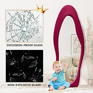 FARUIFETT Irregular Full Length Mirror 63"x24", Flannel Wrapped Wooden Frame Full Body Mirror, Floor Mirror, Wavy Mirror Hanging or Leaning Against Wall for Cloakroom/Bedroom/Living Room…