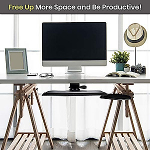 FERSGO Under Desk Keyboard Tray, 20" x 11" Tray, 23" Track, Dynamic Height Adjust, Undermount Sliding Computer Keyboard and Mouse Tray with Wrist Rest, Swivels 360°, Adjustable Height and ±15° tilt