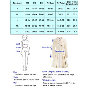 GRACE KARIN Women's Double Breasted Overcoat Pleated A-Line Blends Black Trench Coat M