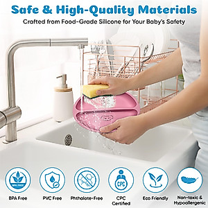 Eight4you Silicone Baby Feeding Set - Durable & Resistant Baby Feeding Set, Dishwasher Safe, Oven & Microwave Safe, food grade silicone material (pink)