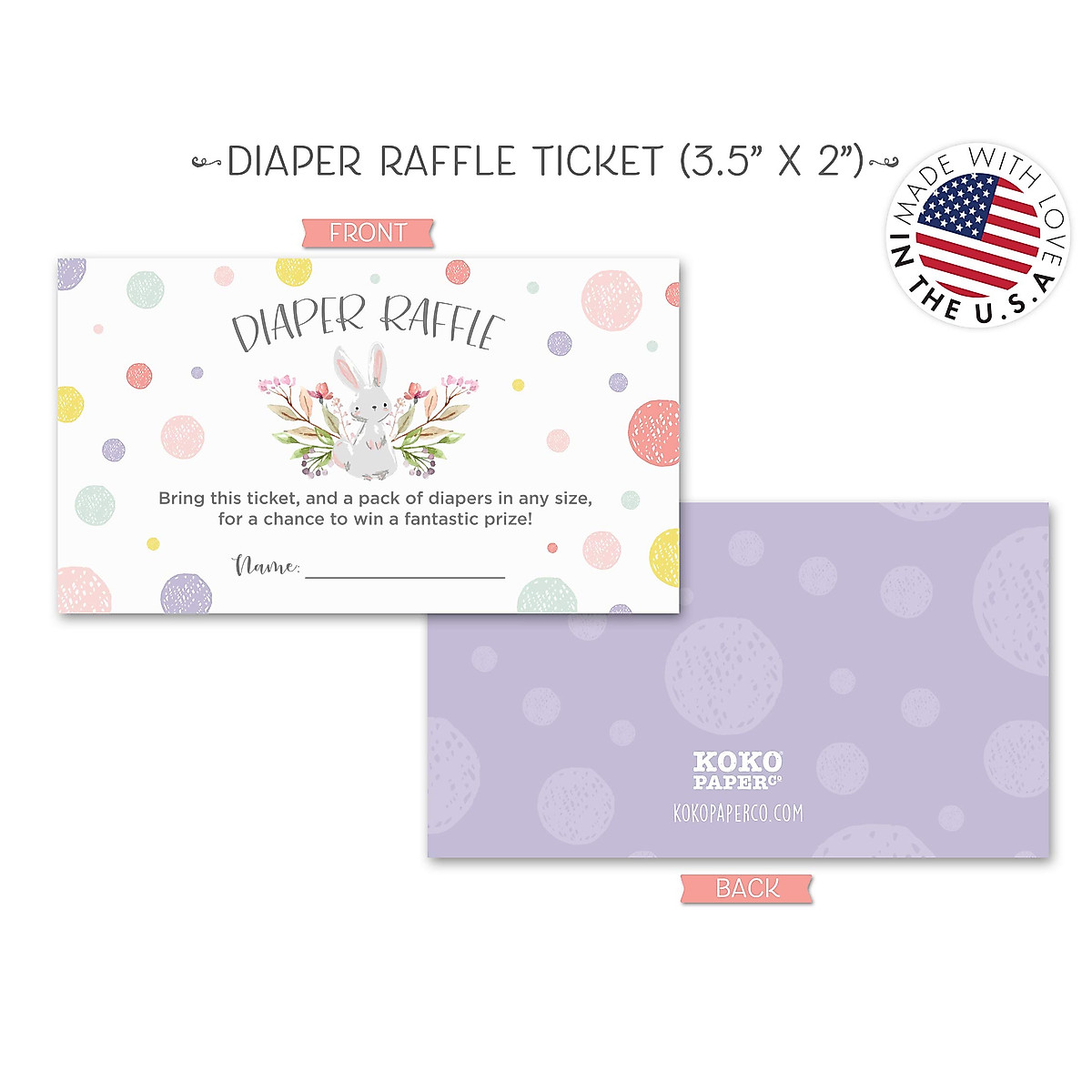 Koko Paper Co Sweet Little Bunny Baby Shower Invitations and Diaper Raffle Tickets | Pack of 25 Fill-in Invitations, Diaper Raffle Tickets and Envelopes | Printed on Heavy Card Stock.
