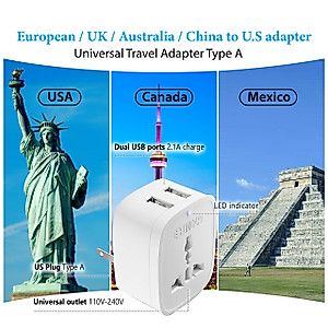 China to US Plug Adapter, Unidapt European to US Pin Converter with 2 USB Ports, 3 in1 Wall Charger Power Adapter, Travel from EU Australia China UK Europe to USA Canada Mexico Japan (Type A)