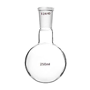 QWORK Glass 250ml Single Neck Flat Bottom Boiling Flask, 24/40 Standard Taper Outer Joint, 250ml