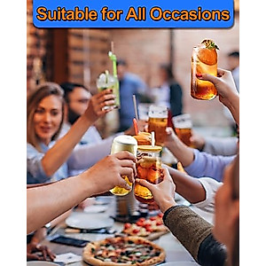 Yooler Glass Cups with Lids and Straws - 16oz Can Shaped Drinking Beer Glasses, Iced Coffee Cups, Cute Glass Tumbler with Straw and Bamboo Lid, Ideal for Cocktail, Whiskey, Gift (Set of 4)