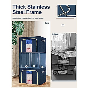 2-Pack Clothes Storage Container Set - Homlab 72L x 2 Closet Organizer Boxes With Steel Frame, Foldable Large Blanket Bins, Thick Oxford Fabric, Waterproof, Clear Window, Reinforced Handle, Zipper (Blue)